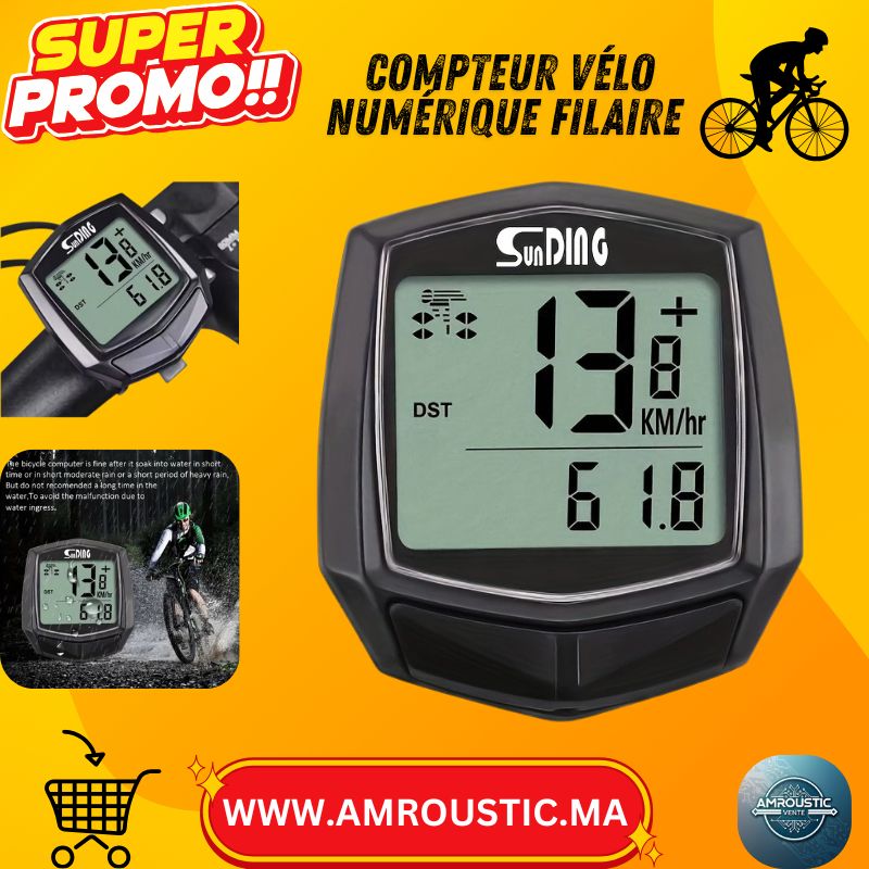 Compteur vélo filaire LCD 15 fonctions : vitesse actuelle/max/moy ...